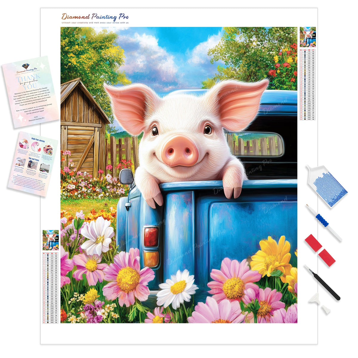 Piggy Flower Ride Diamond Painting | Full Drill Diamond Art ...