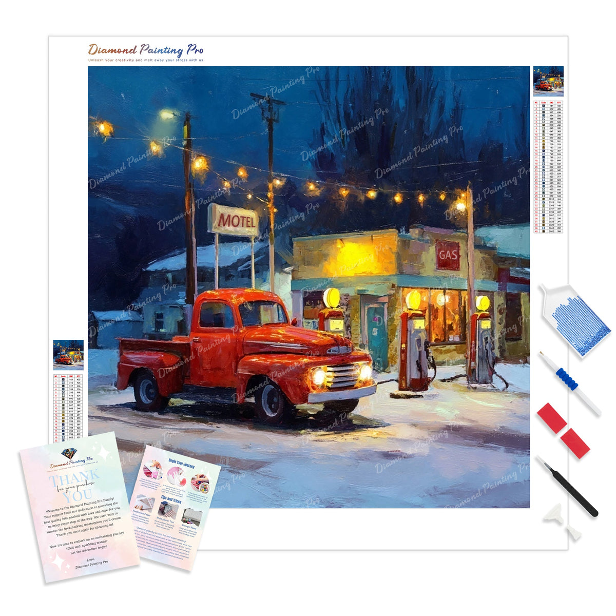 Red Truck at Gas Station | Diamond Painting Kits | Full Drill ...
