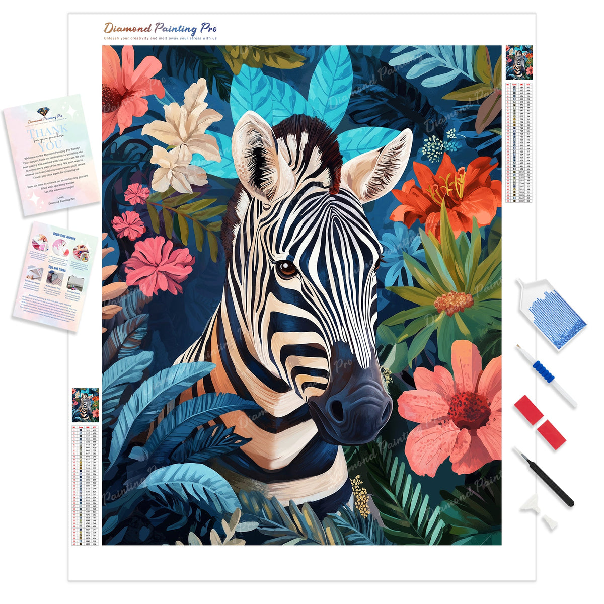 Zebra Among Blossoms Diamond Painting | Full Drill Diamond Art ...
